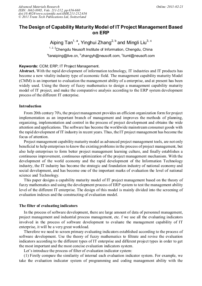 The Design of Capability Maturity Model of IT Project Management Based ...