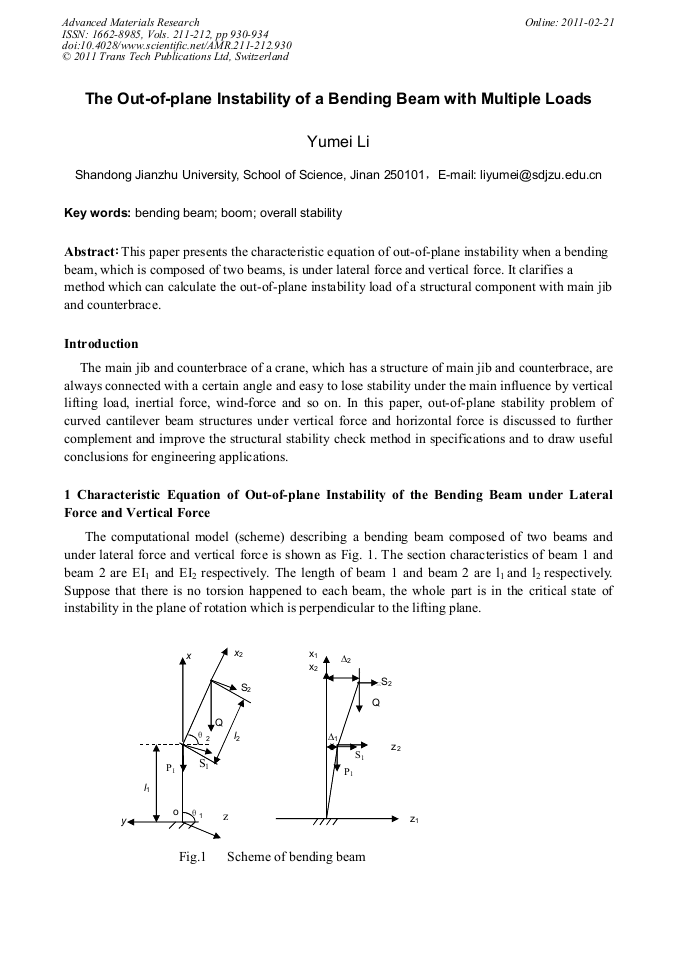 The Out-of-Plane Instability of a Bending Beam with Multiple Loads ...