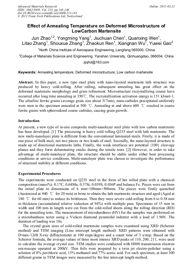 Effect of Annealing Temperature on Deformed Microstructure of Low ...