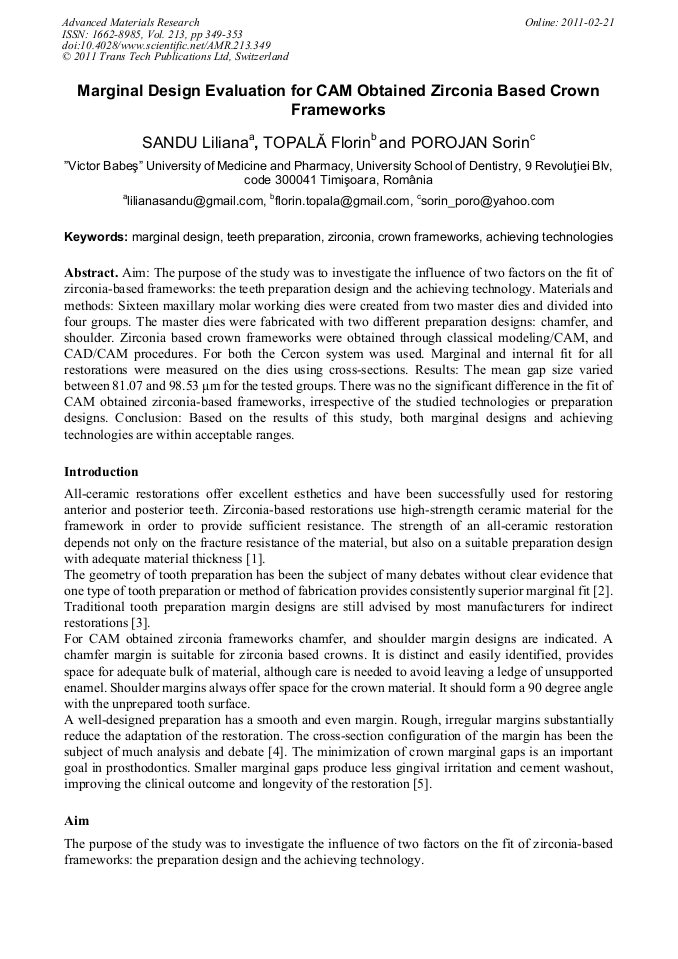 Marginal Design Evaluation for CAM Obtained Zirconia Based Crown ...