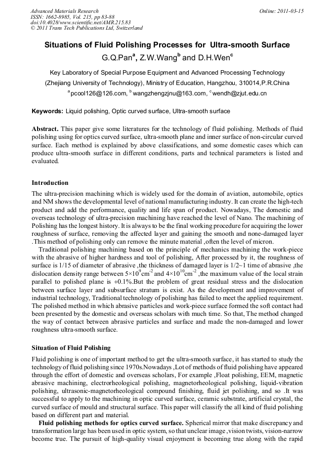 Situations of Fluid Polishing Processes for Ultra-Smooth Surface ...