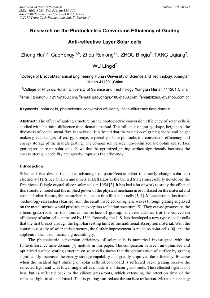 Research on the Photoelectric Conversion Efficiency of Grating Anti ...