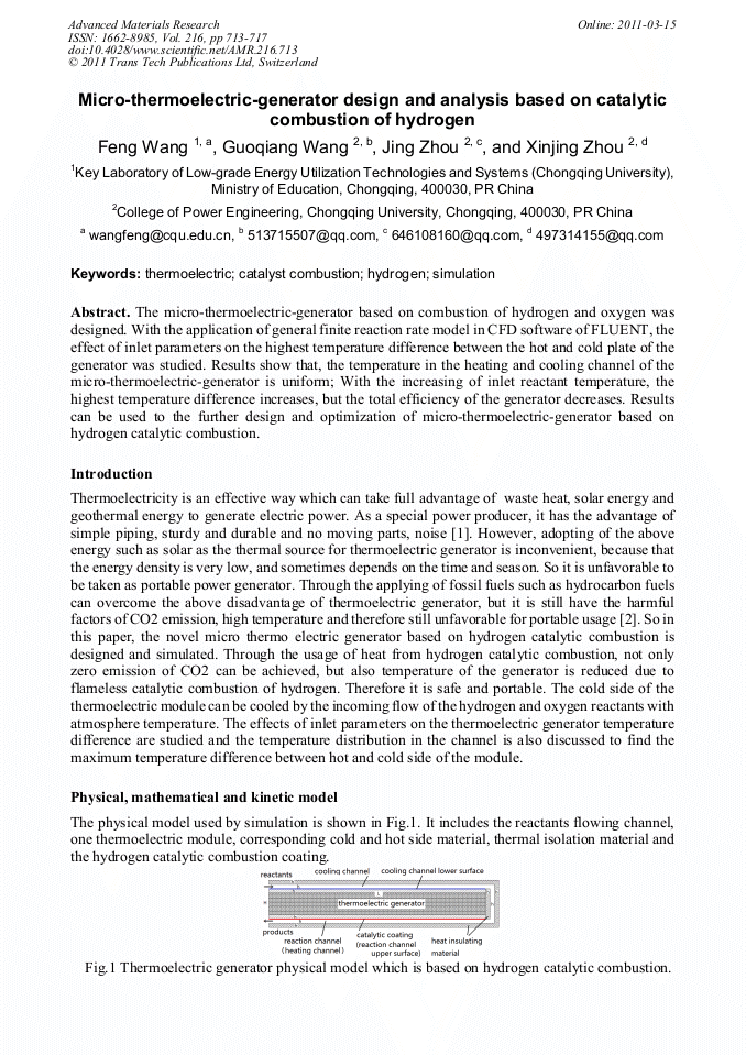 Micro-Thermoelectric-Generator Design and Analysis Based on Catalytic ...