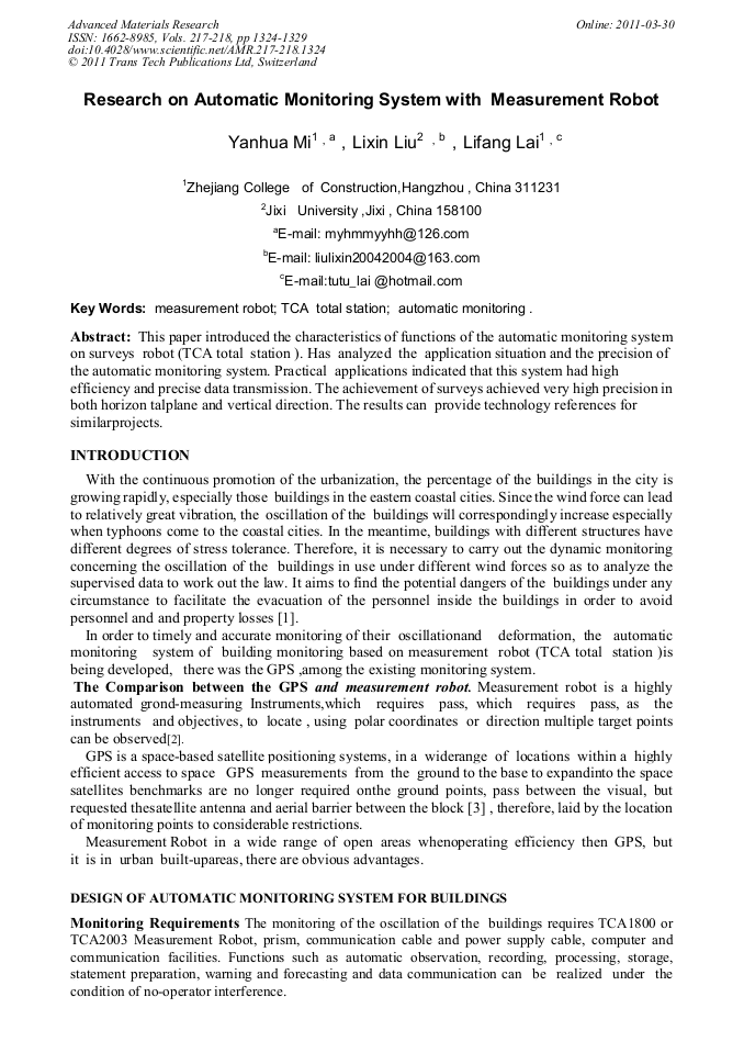 Research on Automatic Monitoring System with Measurement Robot ...