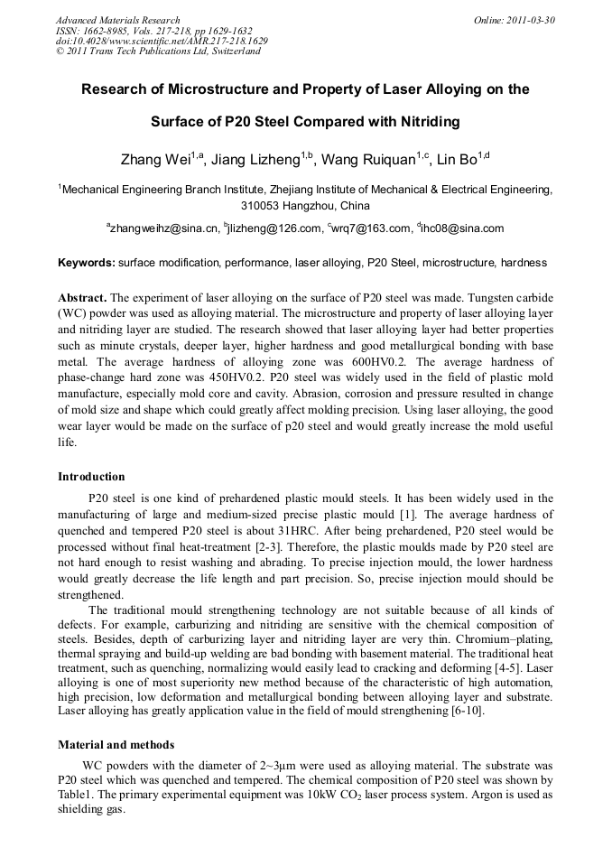 Research of Microstructure and Property of Laser Alloying on the ...