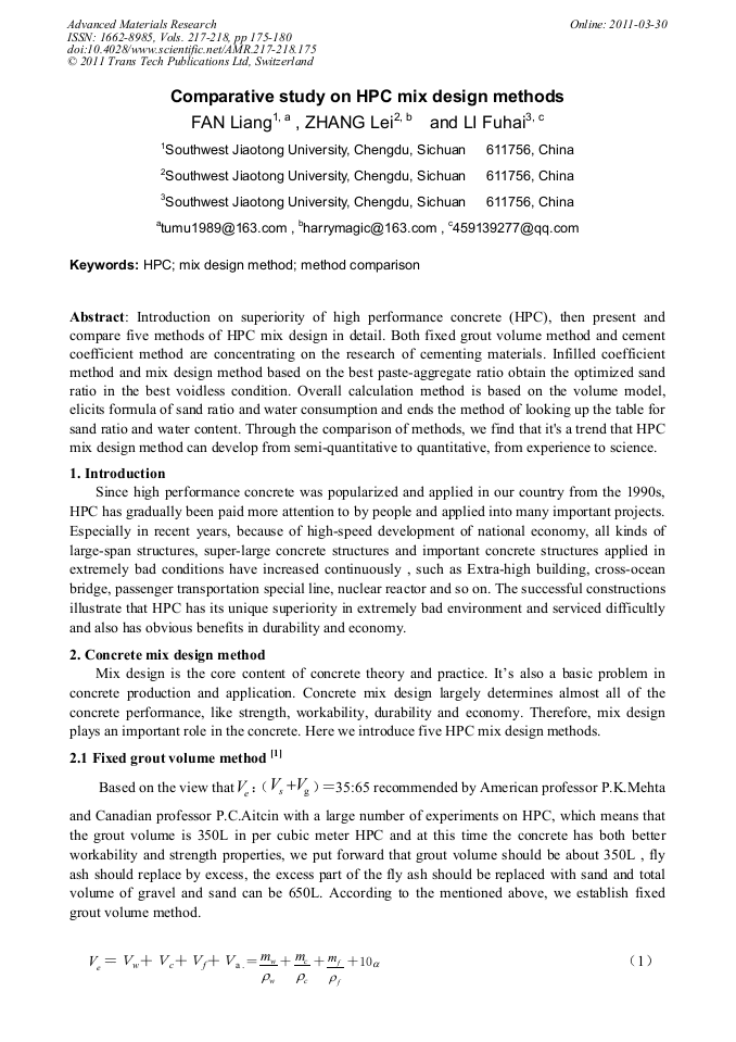 Comparative Study on HPC Mix Design Methods | Scientific.Net