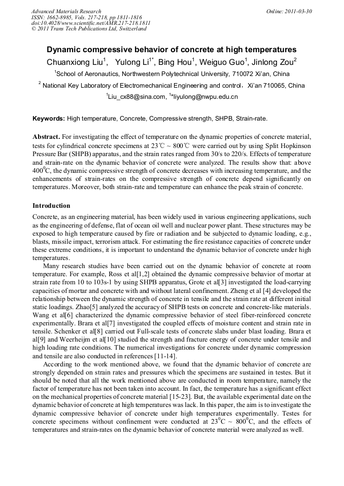 Dynamic Compressive Behavior of Concrete at High Temperatures ...