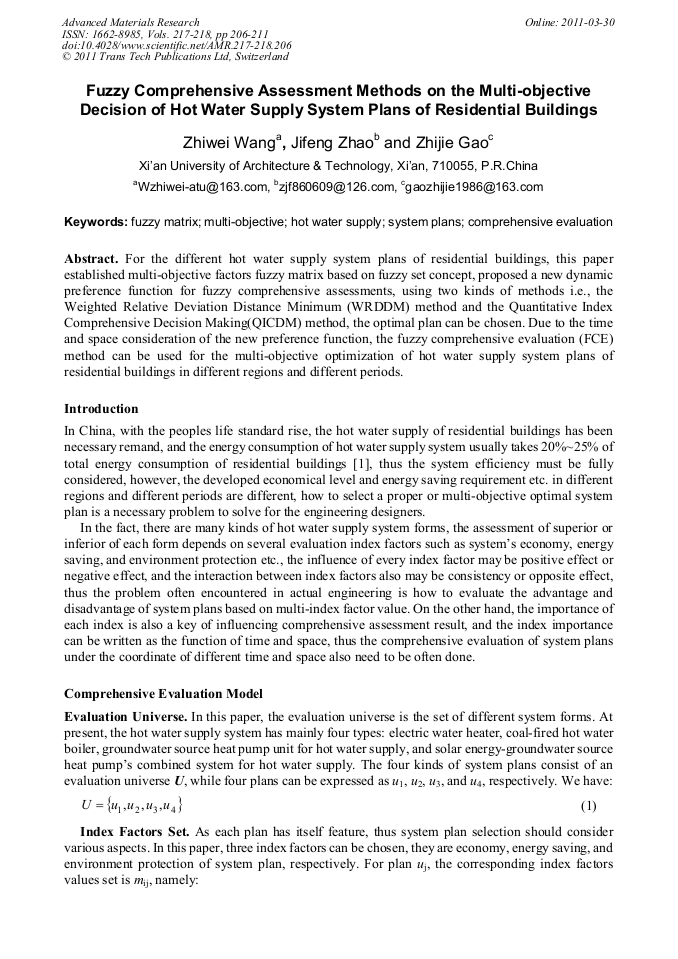 Fuzzy Comprehensive Assessment Methods on the Multi-Objective Decision ...
