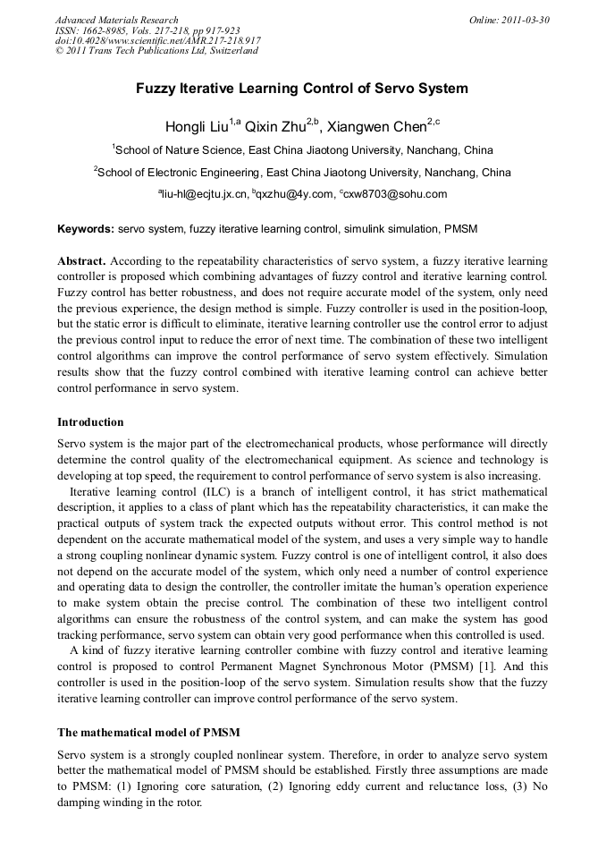 Fuzzy Iterative Learning Control of Servo System | Scientific.Net
