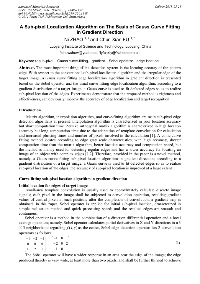 A Sub Pixel Localization Algorithm On The Basis Of Gauss Curve Fitting In Gradient Direction