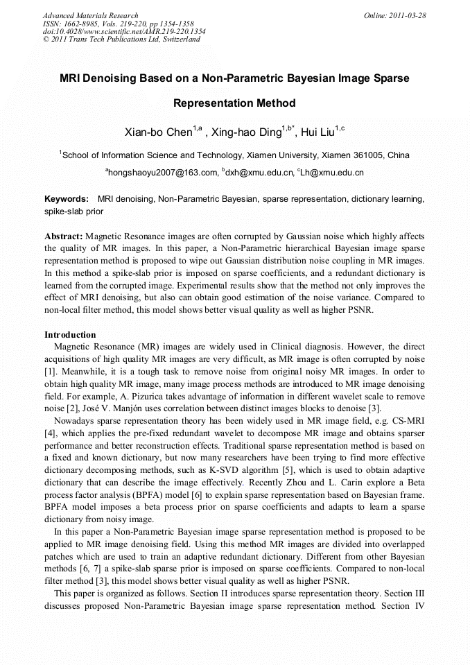 MRI Denoising Based on a Non-Parametric Bayesian Image Sparse ...