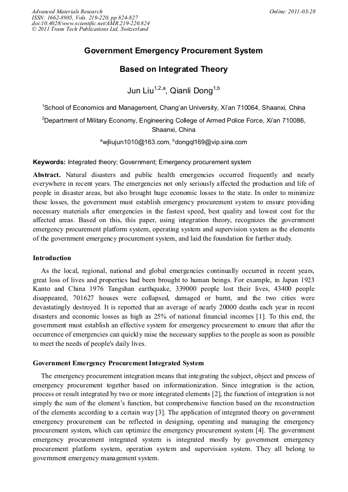 Government Emergency Procurement System Based on Integrated Theory ...