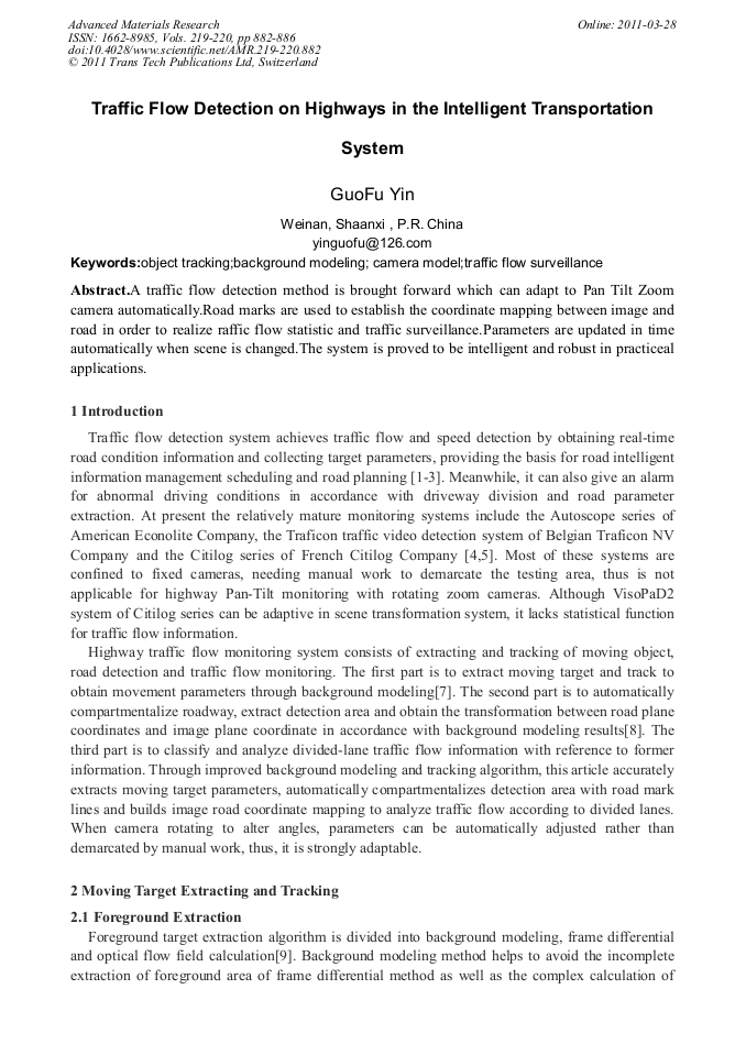 Traffic Flow Detection on Highways in the Intelligent Transportation System | Scientific.Net