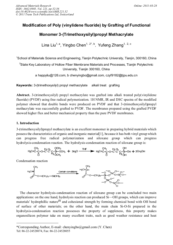 Modification of Poly(vinylidene Fluoride) by Grafting of Functional ...