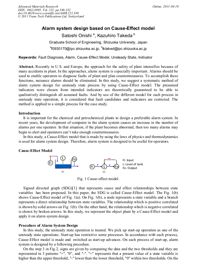 Alarm System Design Based on Cause-Effect Model | Scientific.Net