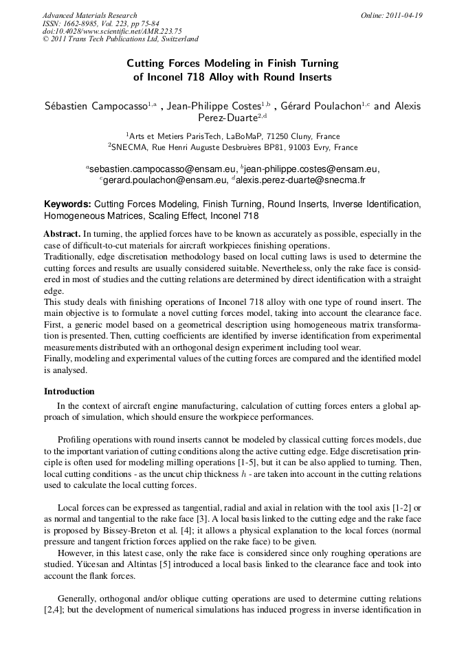 Cutting Forces Modeling in Finish Turning of Inconel 718 Alloy with ...