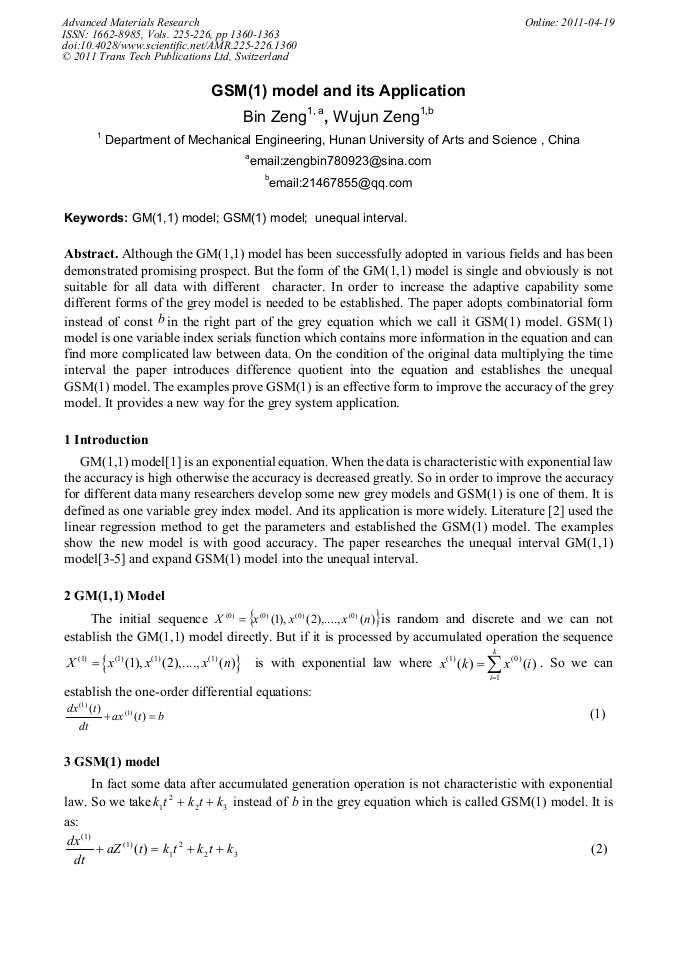 GSM(1) Model and its Application | Scientific.Net