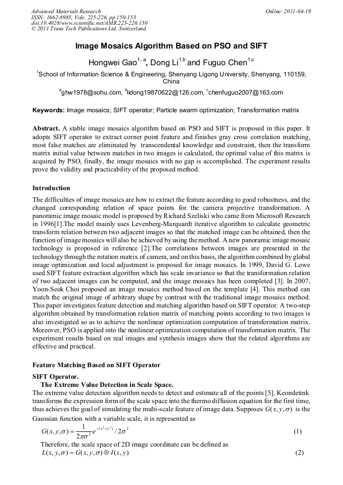 Image Mosaics Algorithm Based on PSO and SIFT | Scientific.Net