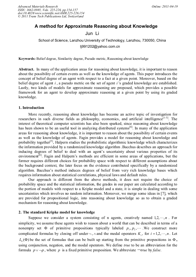 A Method for Approximate Reasoning about Knowledge | Scientific.Net