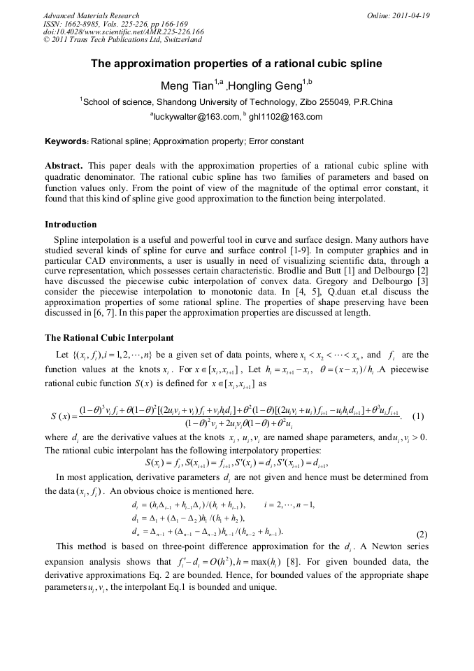 The Approximation Properties of a Rational Cubic Spline | Scientific.Net