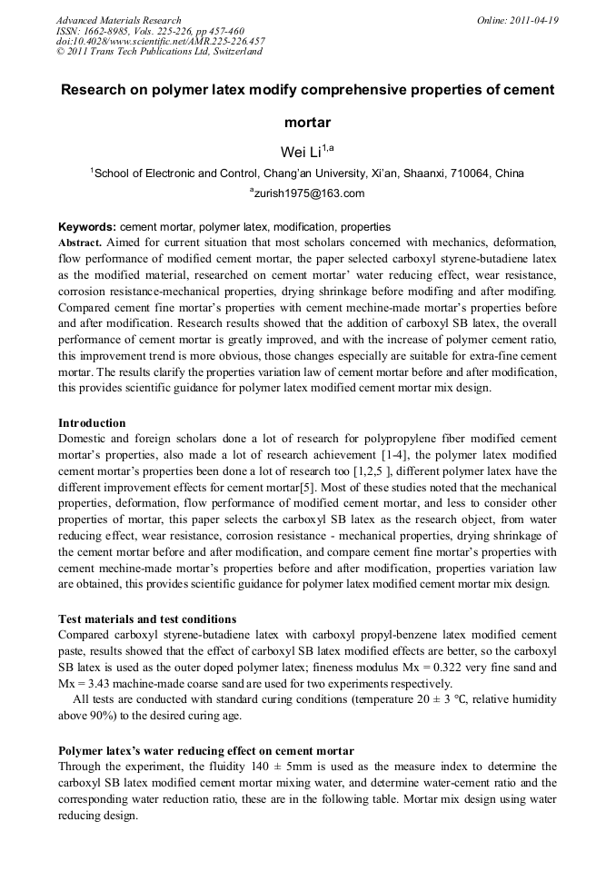 Research on Polymer Latex Modify Comprehensive Properties of Cement ...