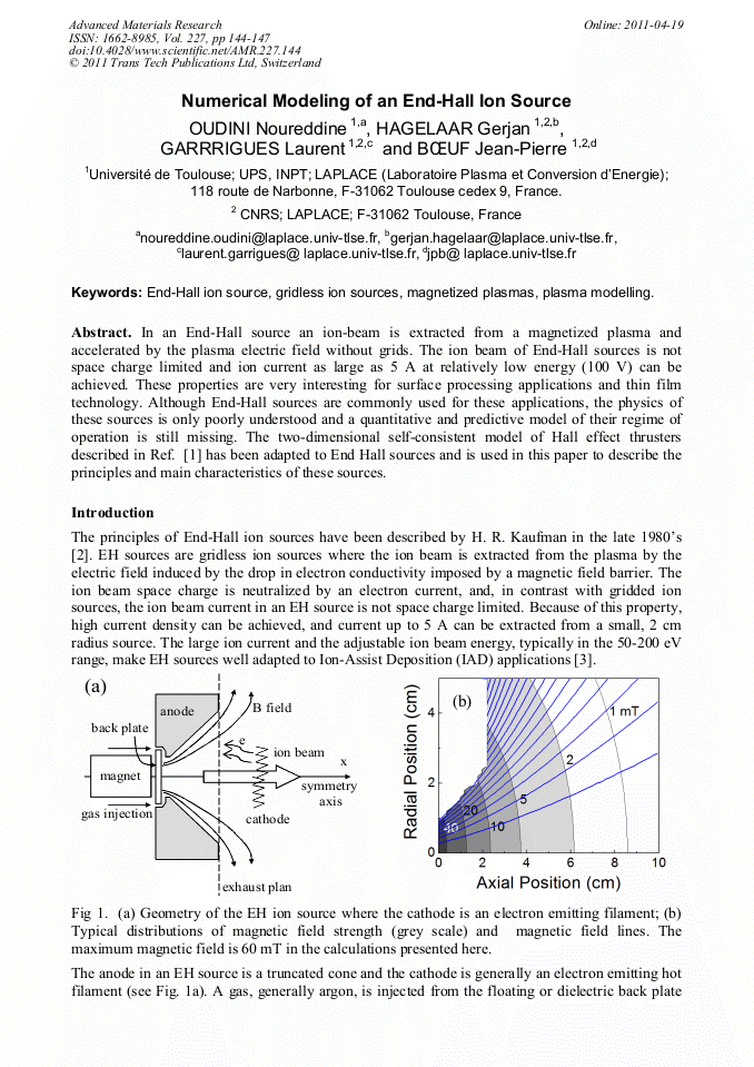 Numerical Modeling of an End-Hall Ion Source | Scientific.Net