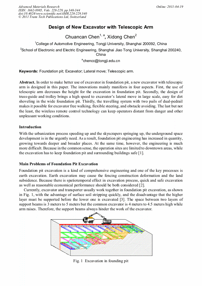 Design of New Excavator with Telescopic Arm | Scientific.Net