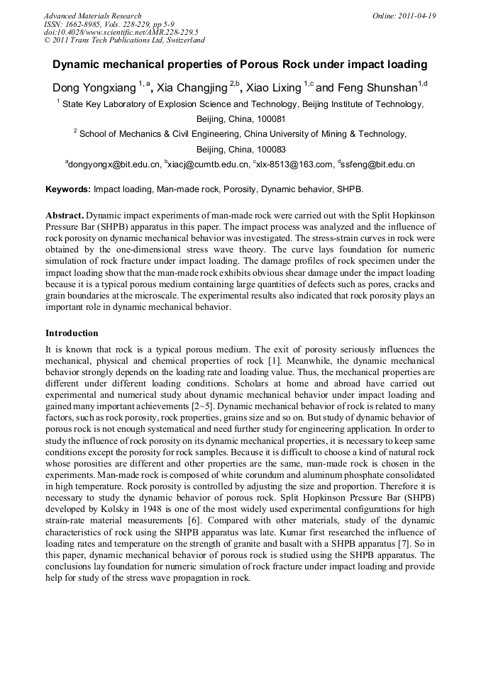Dynamic Mechanical Properties of Porous Rock under Impact Loading ...