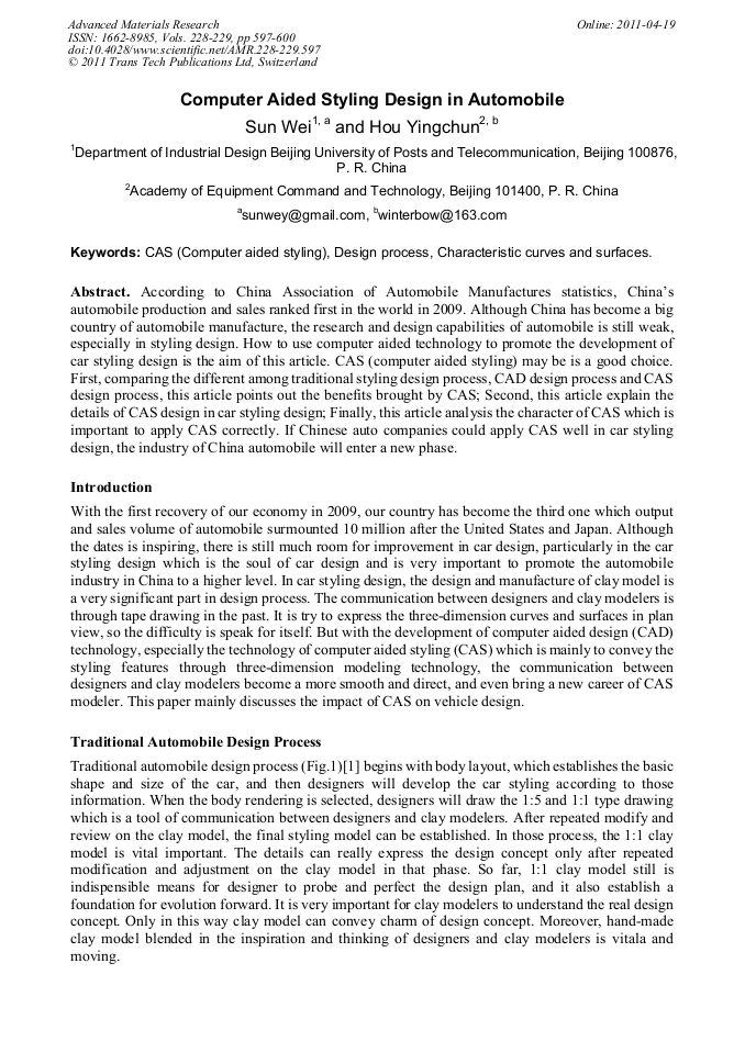 Computer Aided Styling Design in Automobile | Scientific.Net
