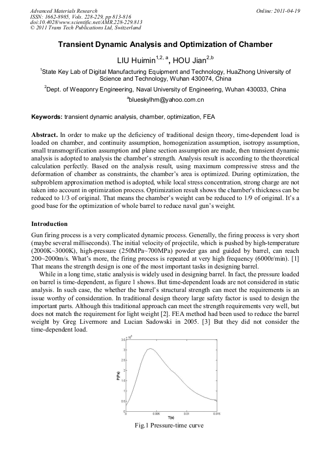 Transient Dynamic Analysis and Optimization of Chamber | Scientific.Net