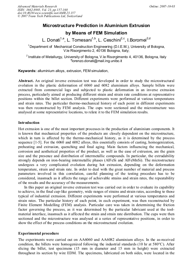Microstructure Prediction in Aluminium Extrusion by Means of FEM ...
