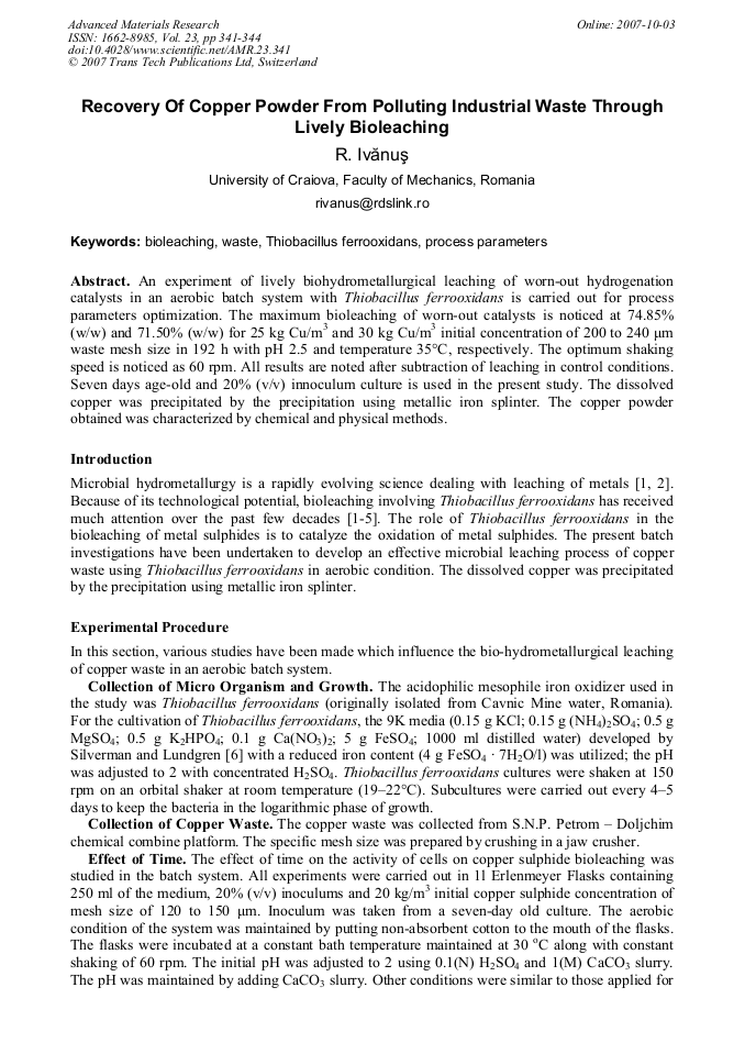 Recovery of Copper Powder from Polluting Industrial Waste through ...
