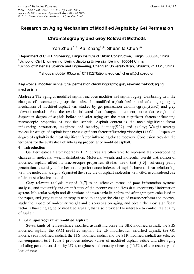 Research on Aging Mechanism of Modified Asphalt by Gel Permeation ...