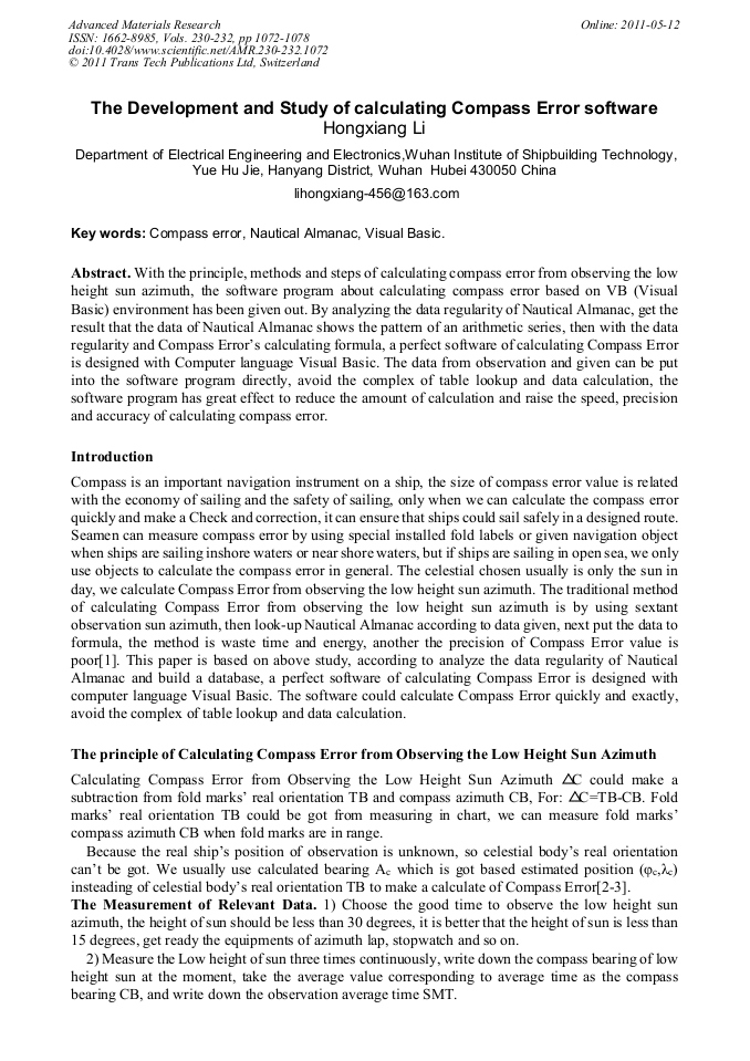 The Development and Study of Calculating Compass Error Software ...