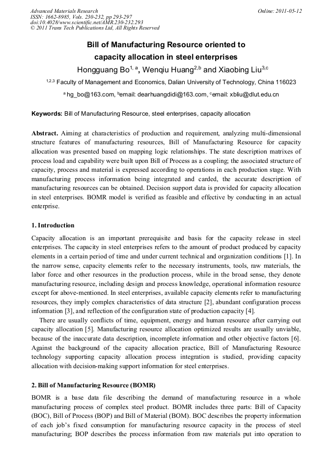 Bill of Manufacturing Resource Oriented to Capacity Allocation in Steel ...