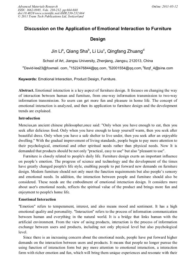 Discussion on the Application of Emotional Interaction to Furniture ...