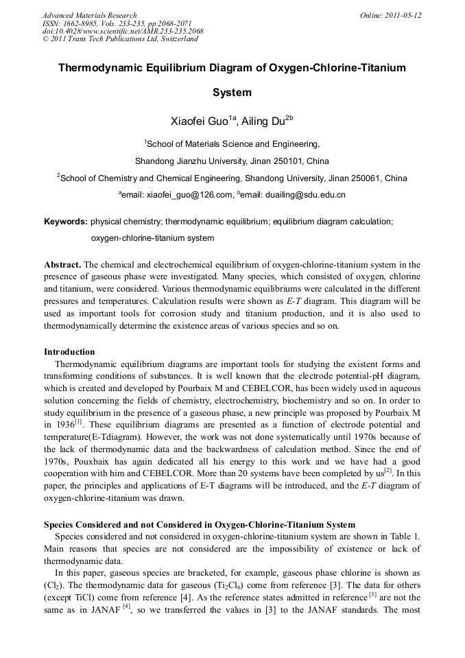 Thermodynamic Equilibrium Diagram of Oxygen-Chlorine-Titanium System ...