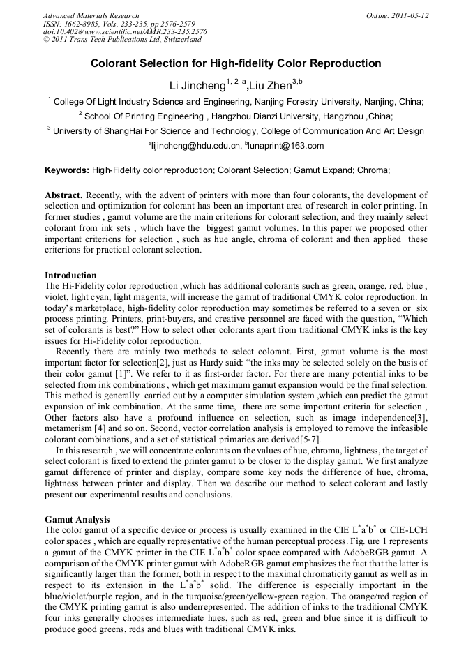 Colorant Selection for High-Fidelity Color Reproduction | Scientific.Net