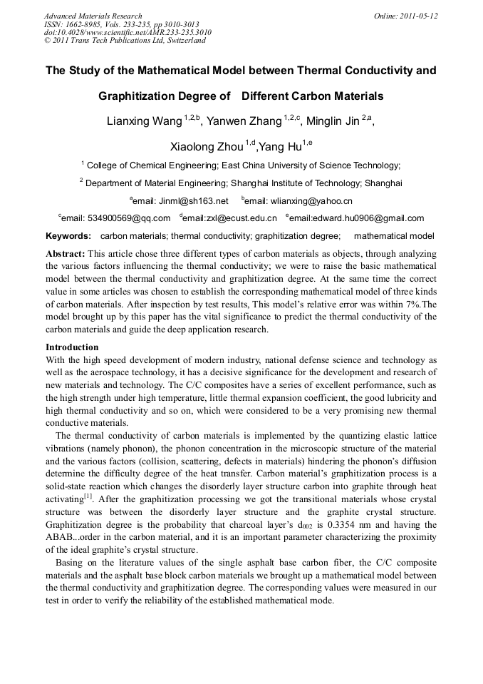 The Study of the Mathematical Model between Thermal Conductivity and ...