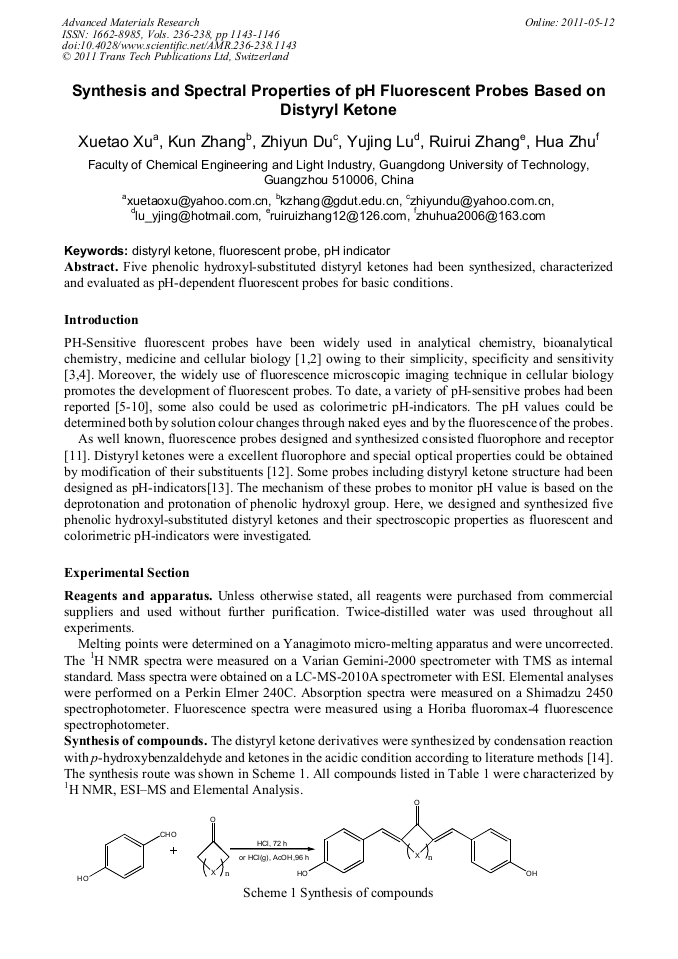 Synthesis and Spectral Properties of PH Fluorescent Probes Based on ...