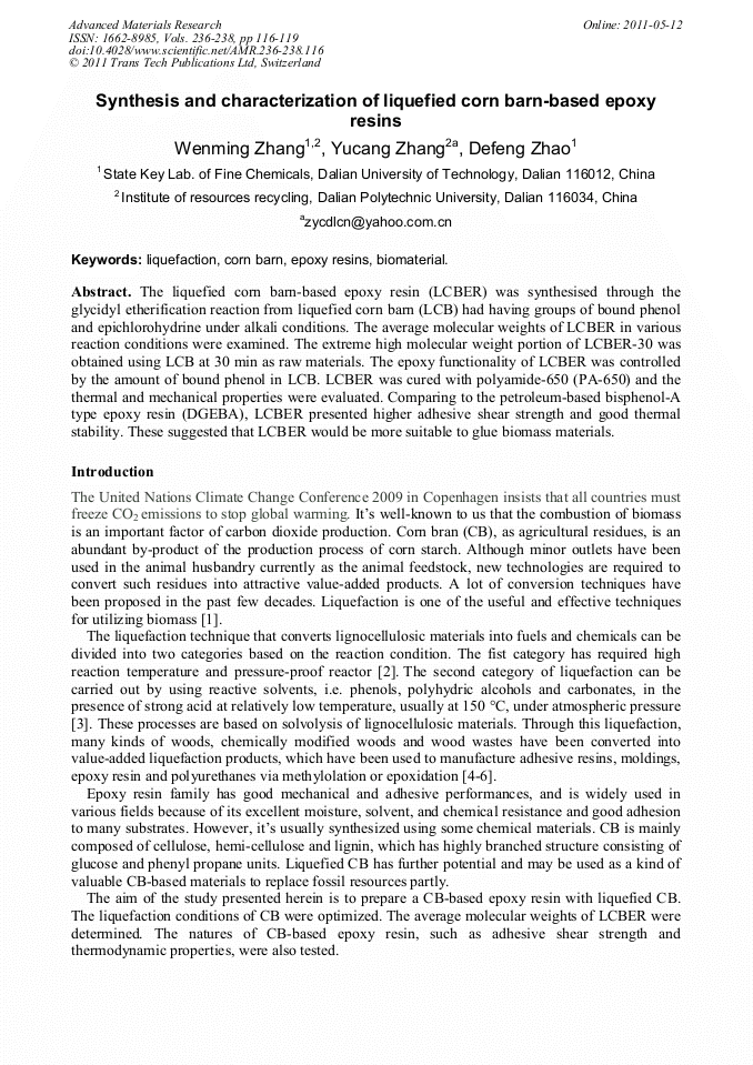 Synthesis and Characterization of Liquefied Corn Barn-Based Epoxy ...