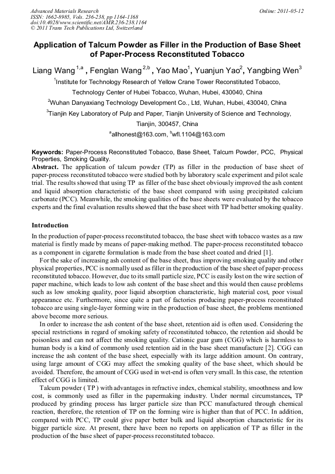 Application of Talcum Powder as Filler in the Production of Base Sheet ...