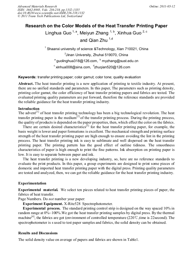 Research on the Color Models of the Heat Transfer Printing Paper ...