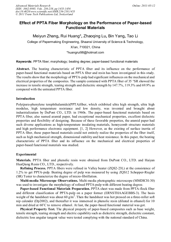 Effect of PPTA Fiber Morphology on the Performance of Paper-Based ...