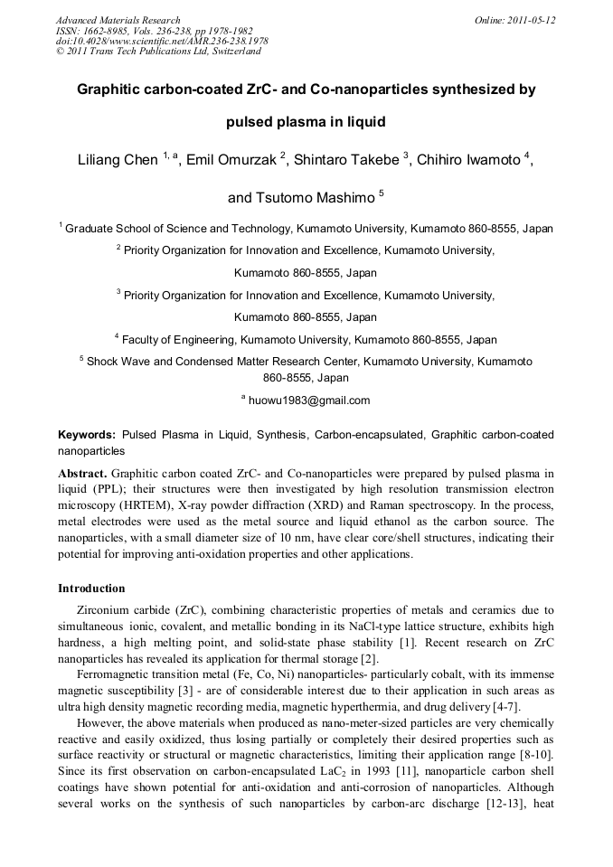 Graphitic Carbon-Coated ZrC- and Co-Nanoparticles Synthesized by Pulsed ...