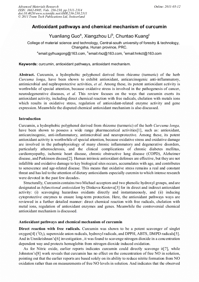 Antioxidant Pathways and Chemical Mechanism of Curcumin | Scientific.Net