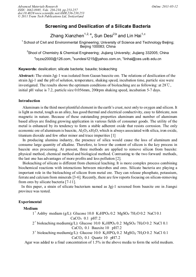 Screening and Desilication of a Silicate Bacteria | Scientific.Net