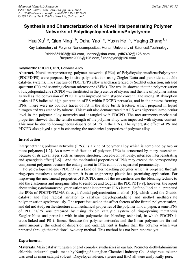 Synthesis and Characterization of a Novel Interpenetrating Polymer ...