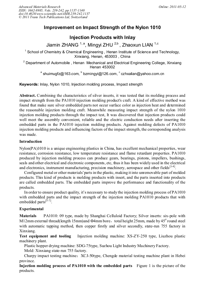 Improvement on Impact Strength of the Nylon 1010 Injection Products ...