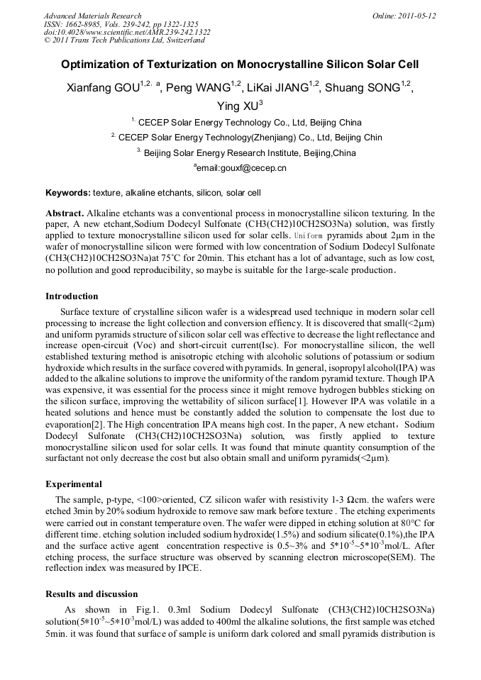 Optimization of Texturization on Monocrystalline Silicon Solar Cell ...
